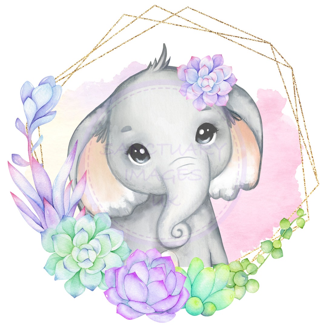 Cute Elephant PNG, Elephant and Flowers Sublimation Design, Peach Eared ...