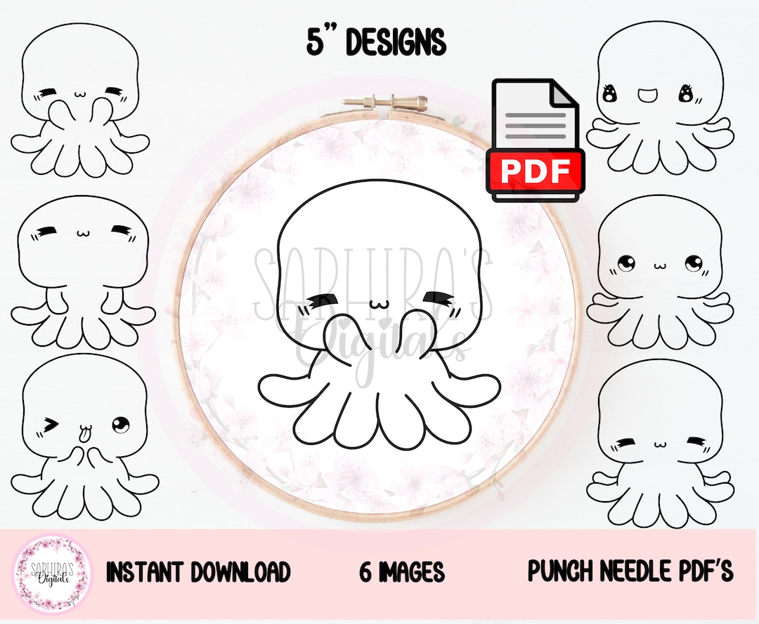 Octopus - Punch Needle PDF Pattern for Beginners - 5 Inches, 6 Designs ...