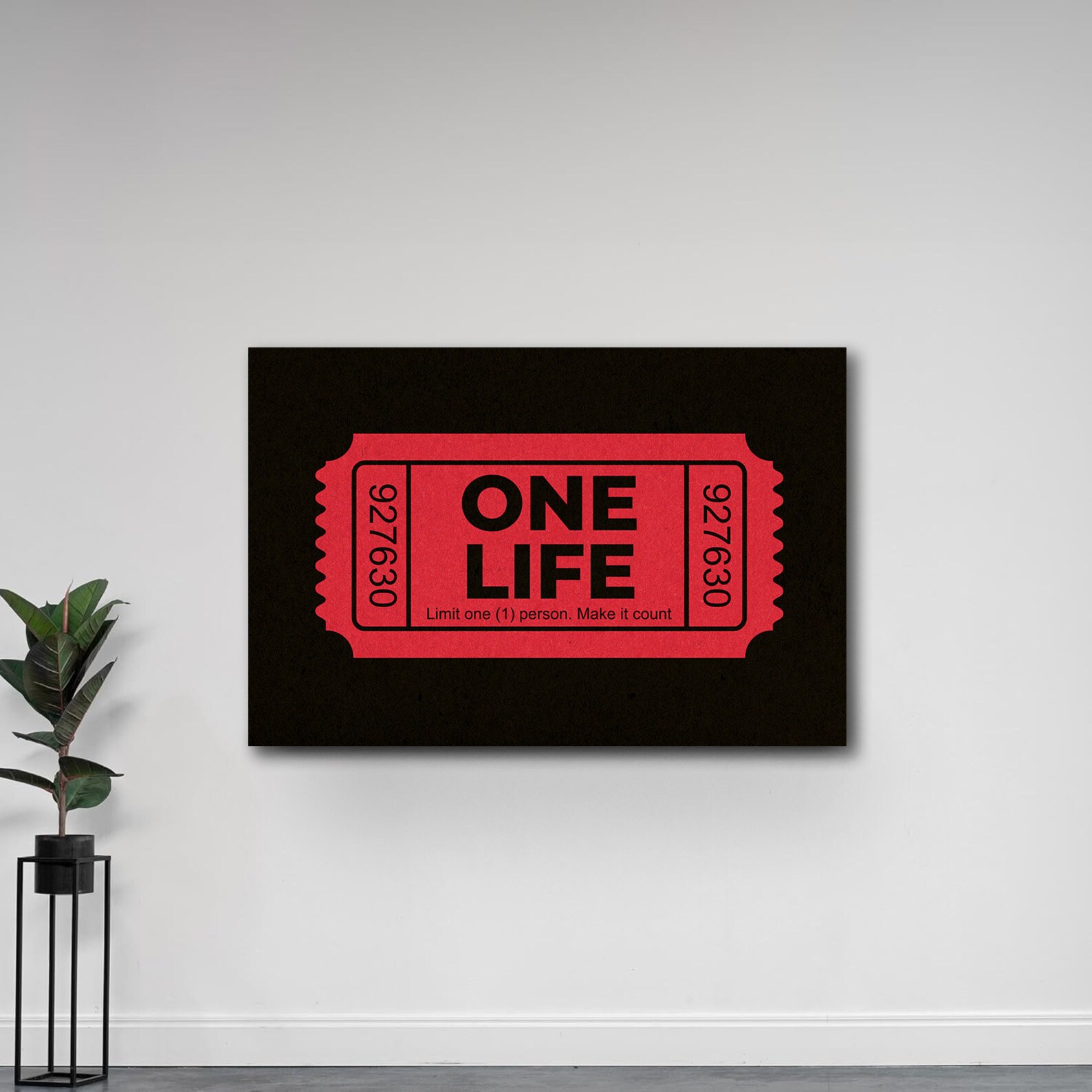 One Life Motivational Ticket Wall Art Bold Red and Black Canvas Print ...