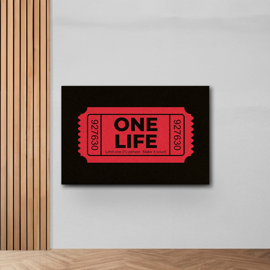 One Life Motivational Ticket Wall Art Bold Red and Black Canvas Print ...