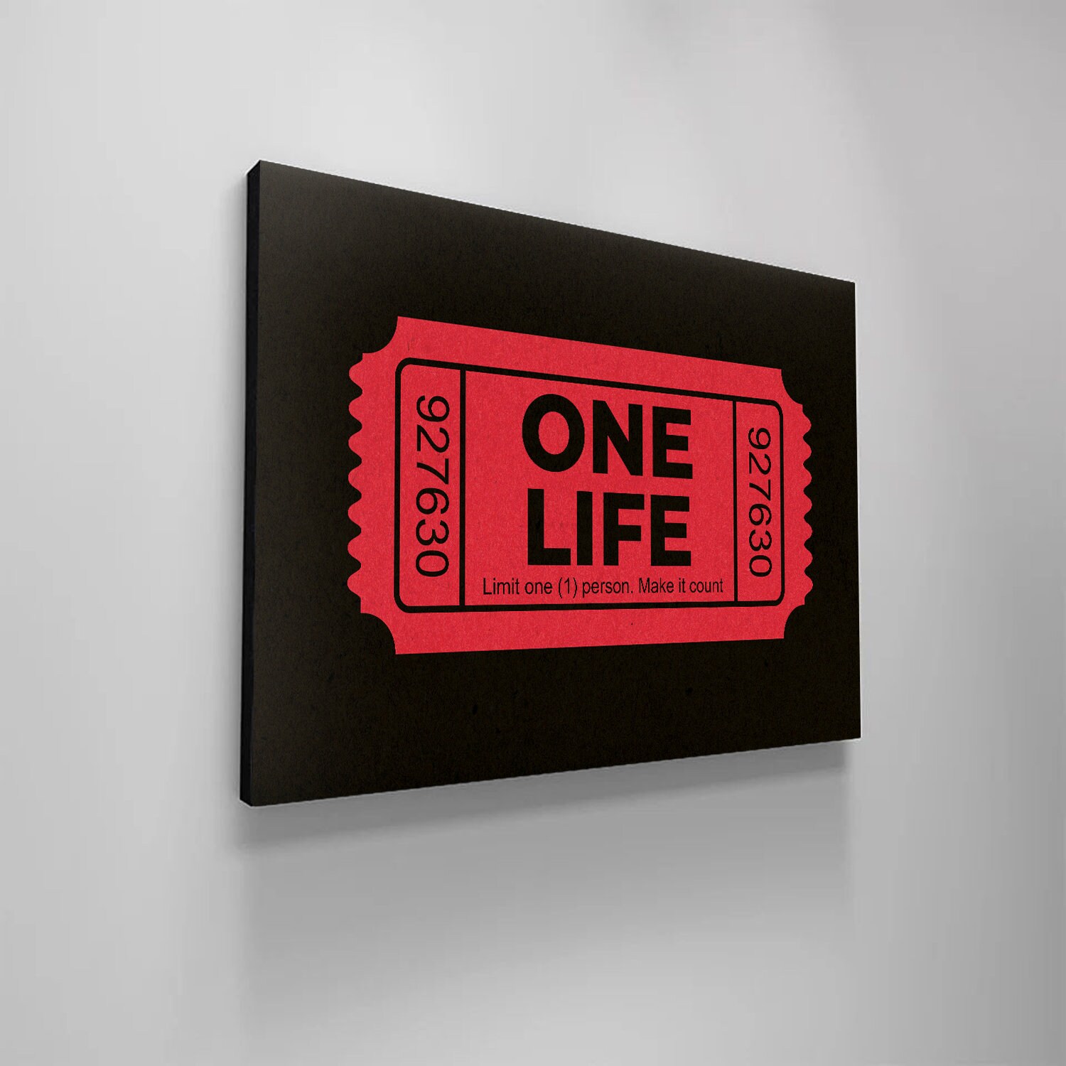 One Life Motivational Ticket Wall Art Bold Red and Black Canvas Print ...
