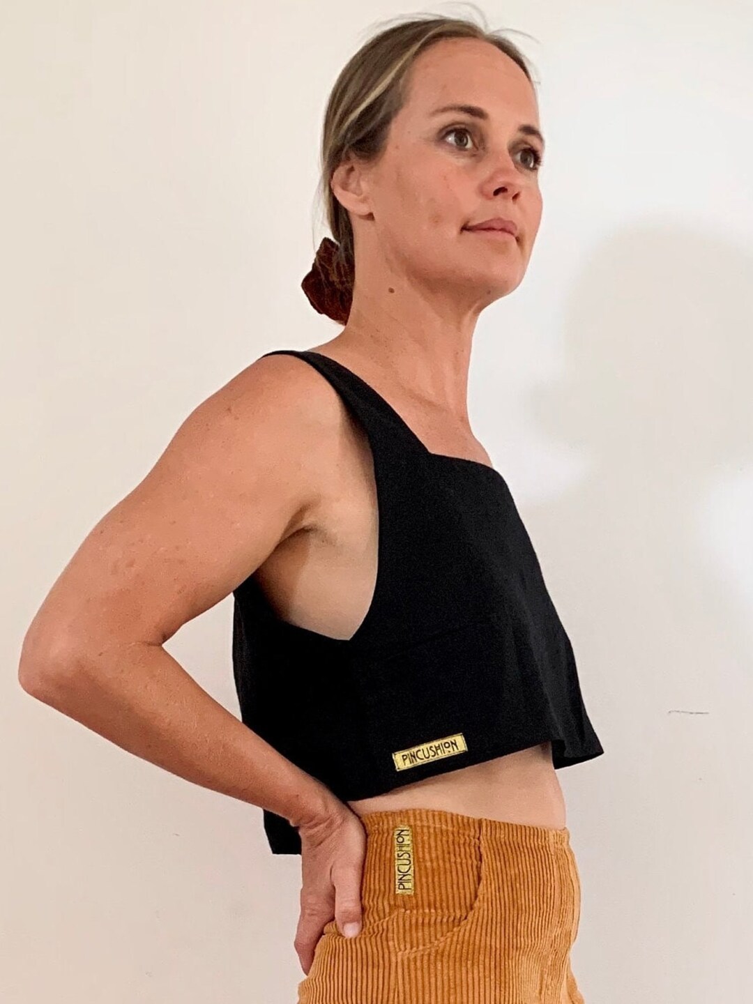 Thick Black Linen Box Crop Top Square Neckline Loose Fit - Etsy