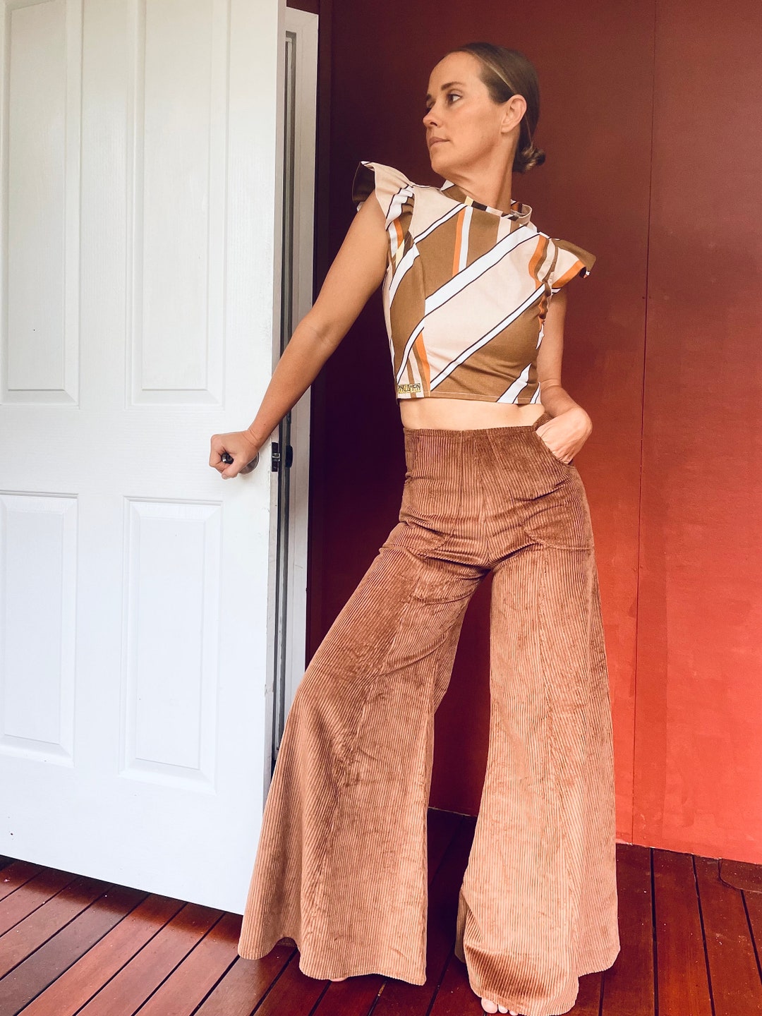 Mocha Brown Corduroy Wide Leg Bells High Rise Waist Flares 70’s Cut - Etsy