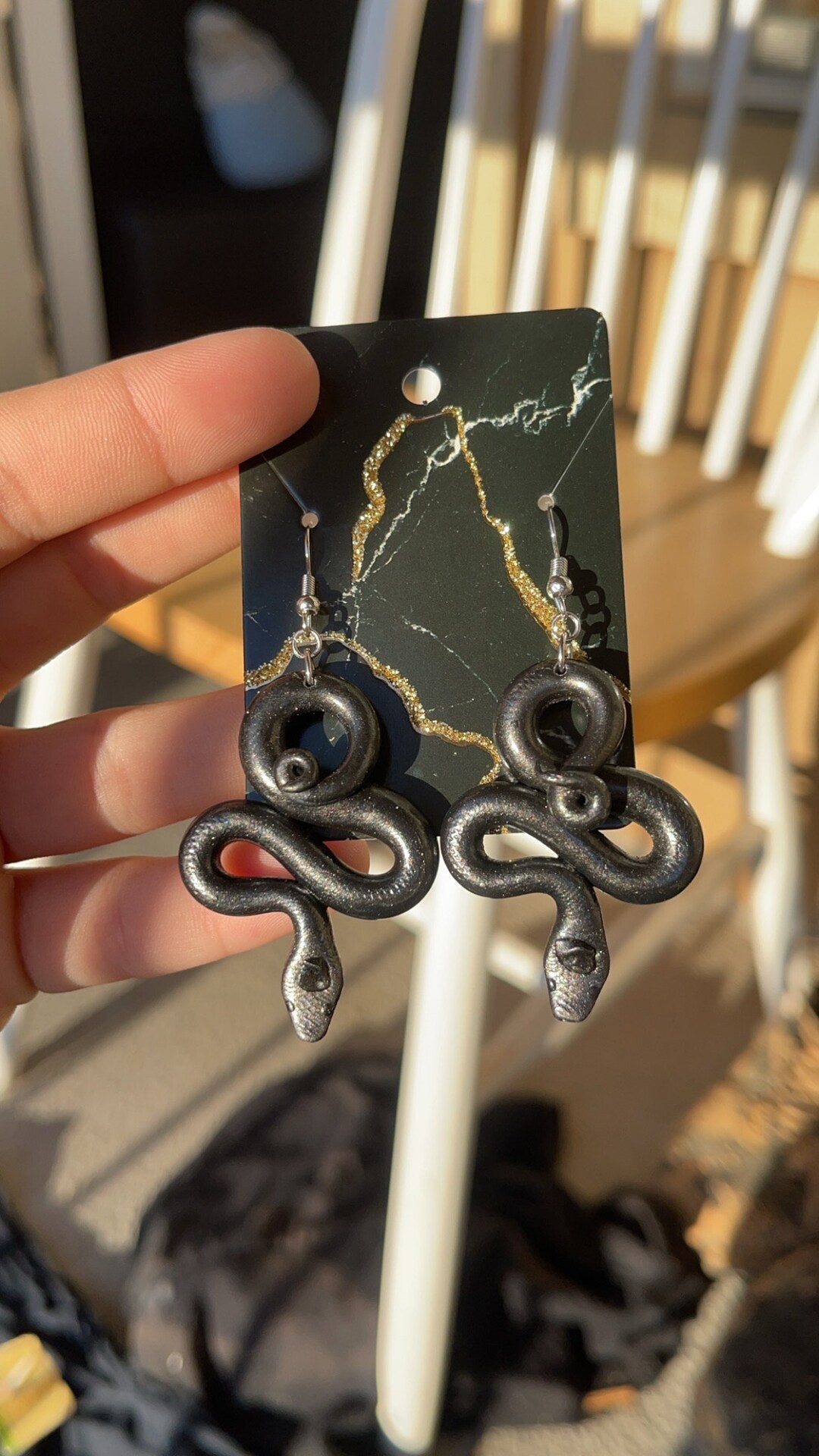 Onyx Inspired Snake Earrings/polymer Clay/crystal Earrings - Etsy