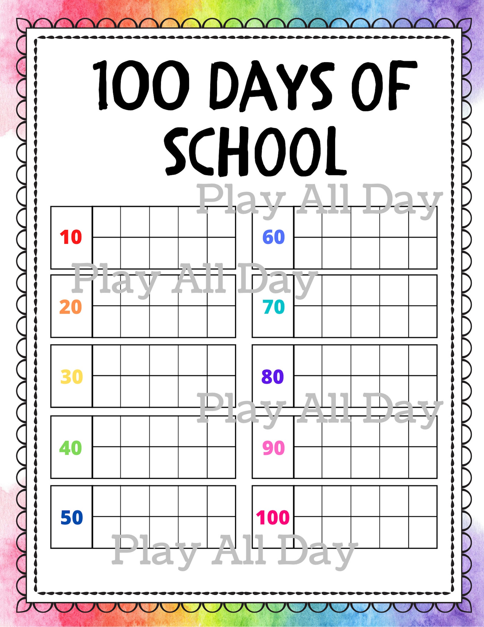DIGITAL DOWNLOAD: Rainbow Days of School Counting Chart Poster | Etsy