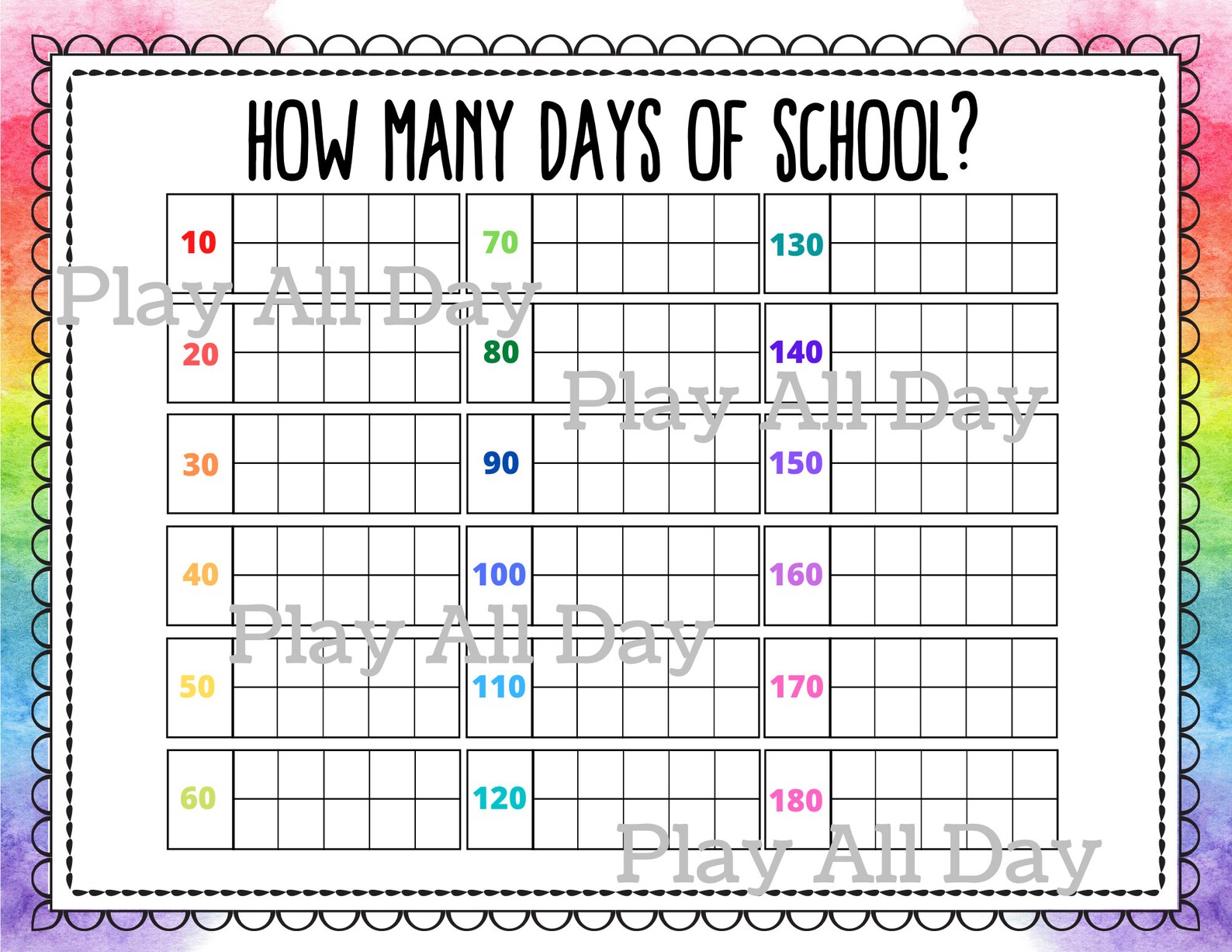 DIGITAL DOWNLOAD: Rainbow Days of School Counting Chart Poster | Etsy