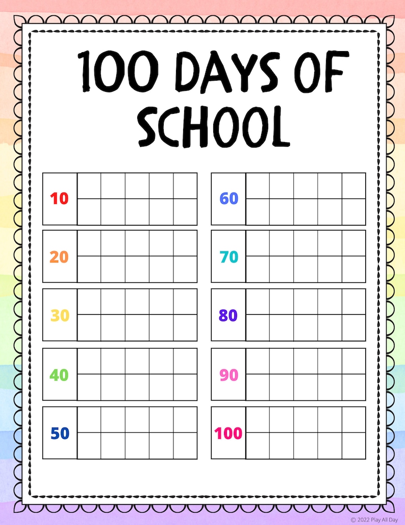 DIGITAL DOWNLOAD: Rainbow Days of School Counting Chart Poster - Etsy