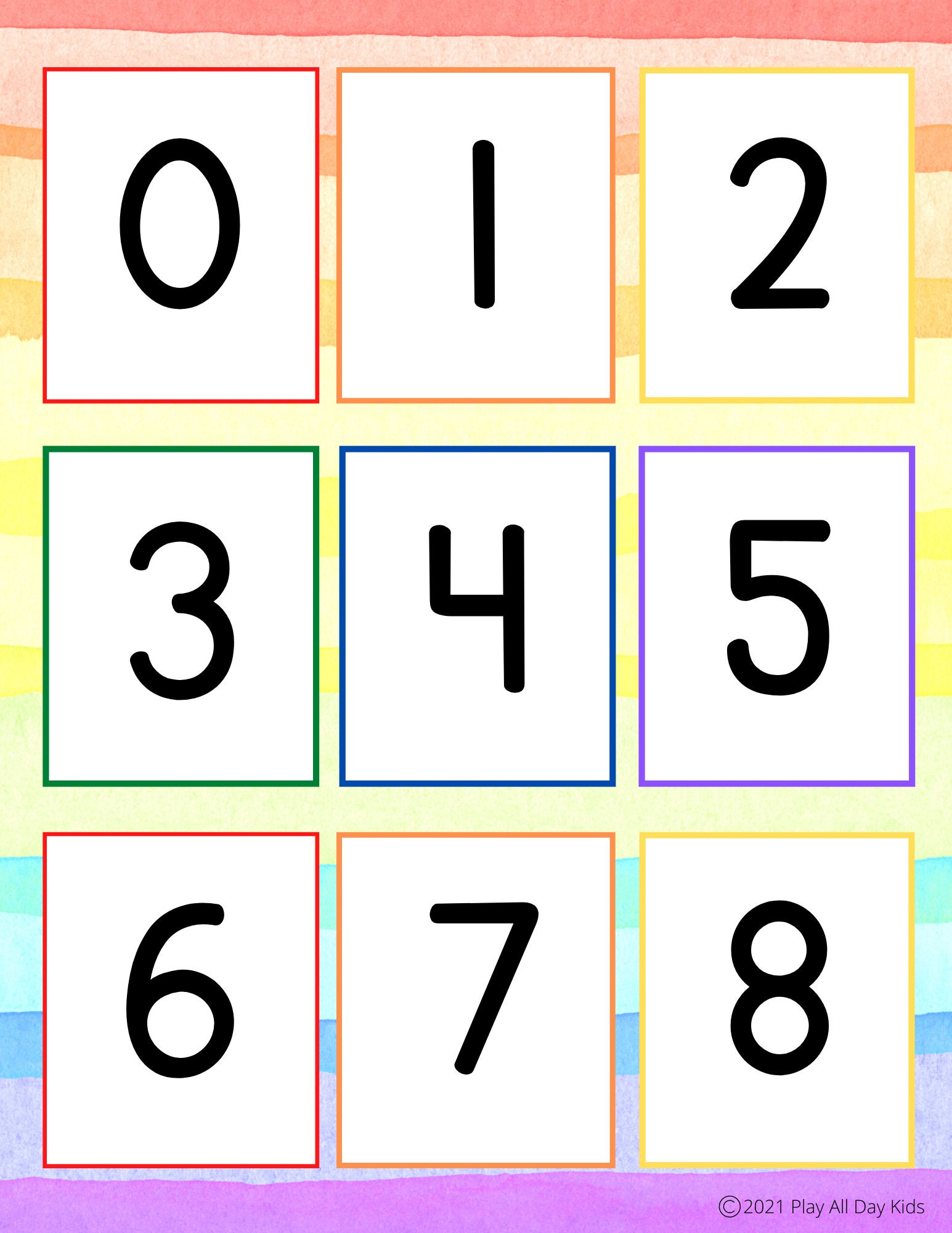 DIGITAL DOWNLOAD: Rainbow Number Cards 0-20 / Math Printables / Number ...