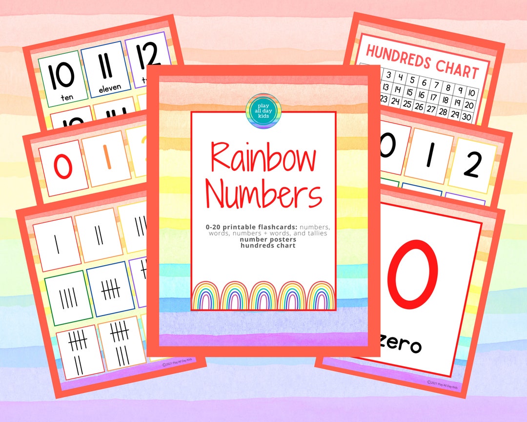 DIGITAL DOWNLOAD: Rainbow Number Cards 0-20 / Math Printables / Number ...
