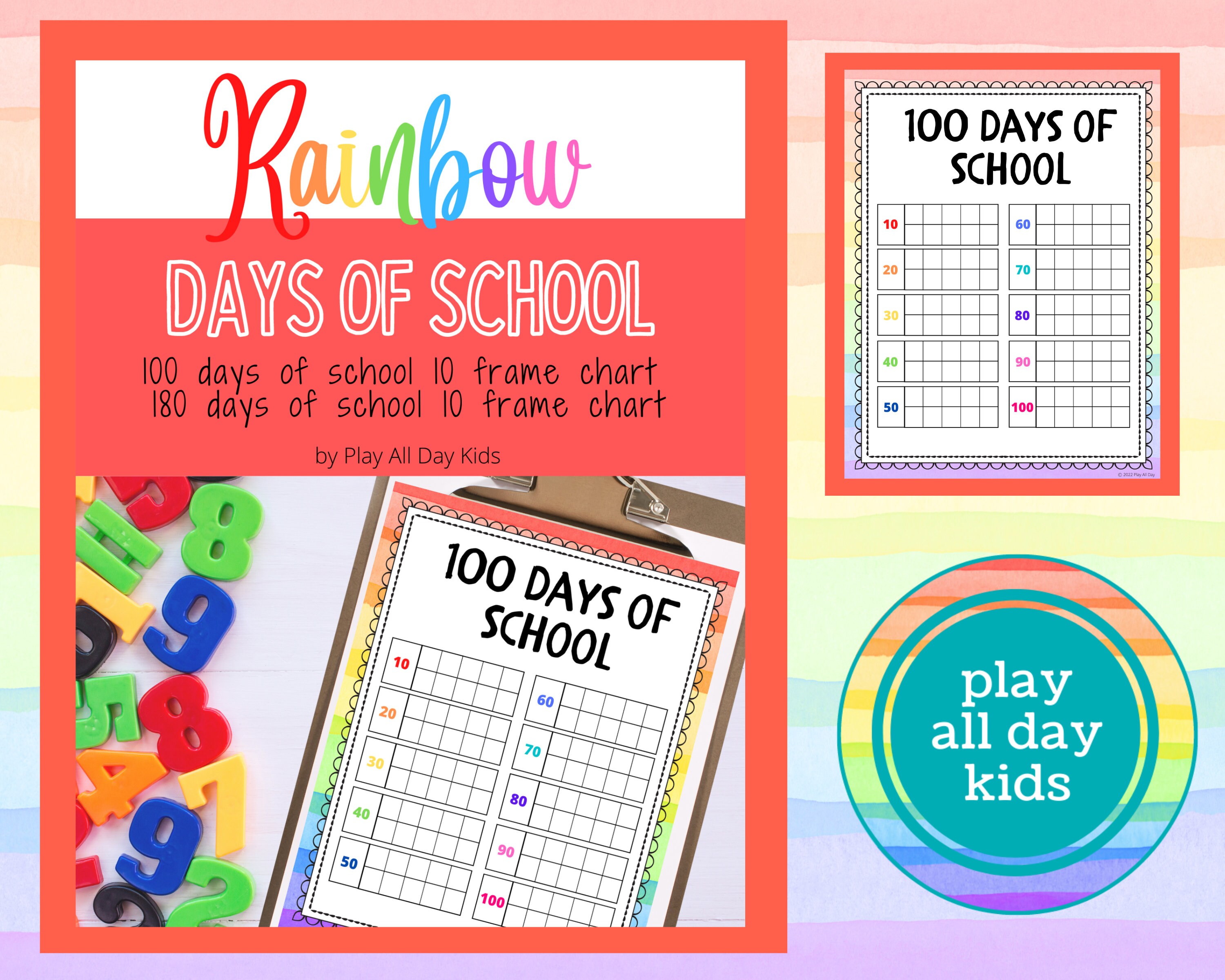 Rainbow 100 Days of School Chart: Ten Frame Poster (digital Download ...