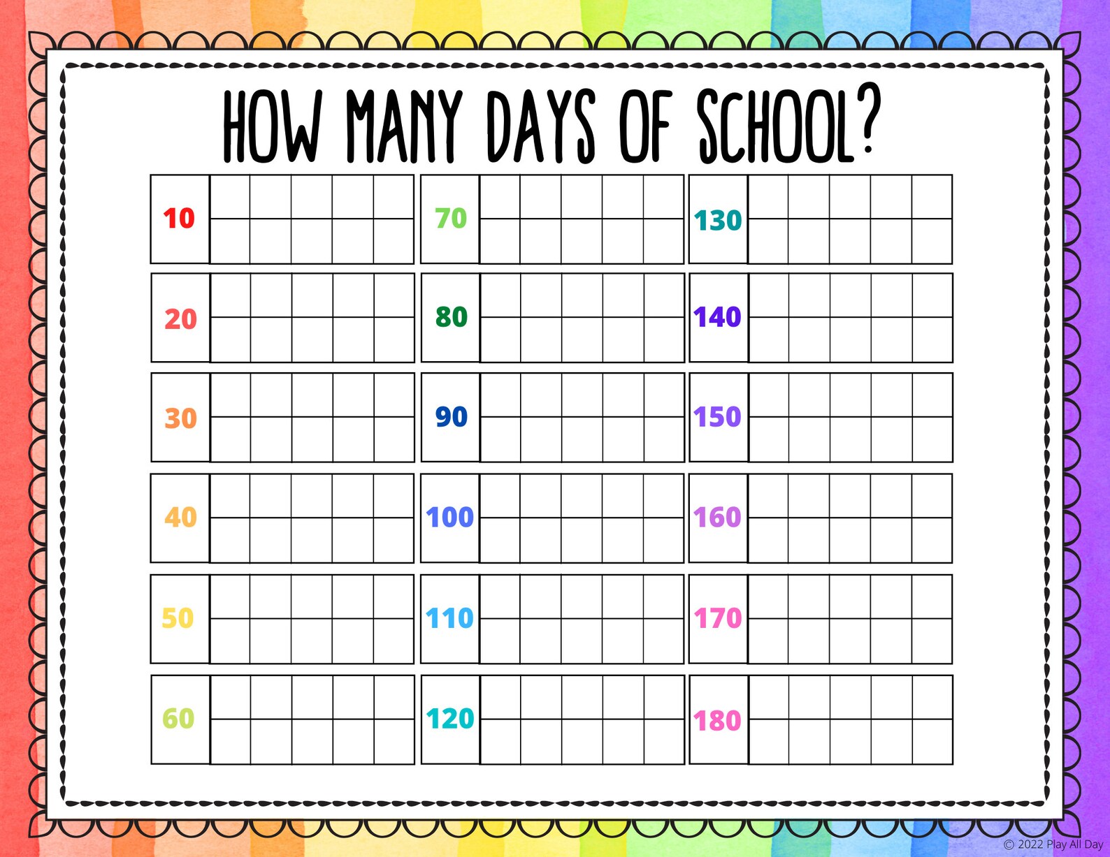 DIGITAL DOWNLOAD: Rainbow Days of School Counting Chart Poster - Etsy