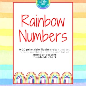 DIGITAL DOWNLOAD: Rainbow Number Cards 0-20 / Math Printables / Number ...