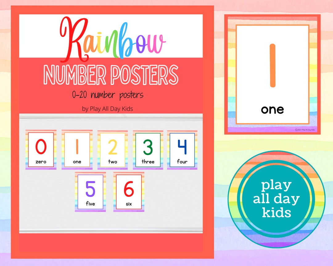 DIGITAL DOWNLOAD: Rainbow Number Posters 0-20 / Math Printables ...