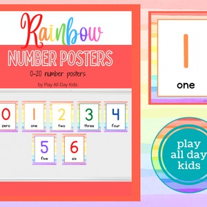 DIGITAL DOWNLOAD: Rainbow Number Posters 0-20 / Math Printables ...