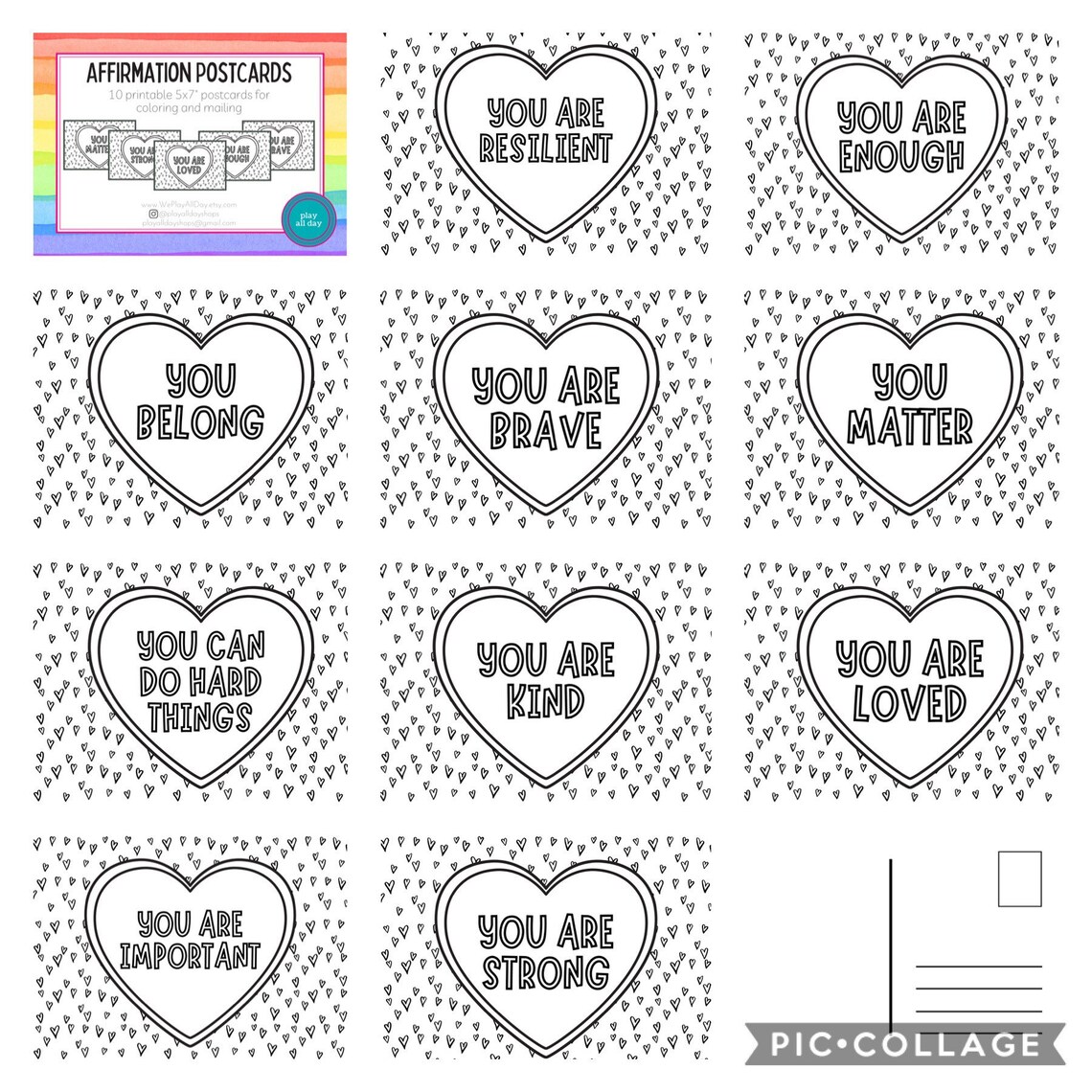 DIGITAL DOWNLOAD: Printable Affirmation Postcards to Color / Coloring ...