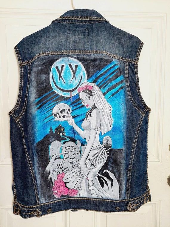 Custom Painted Antique Rivet Denim Vest Blink 182 - Etsy