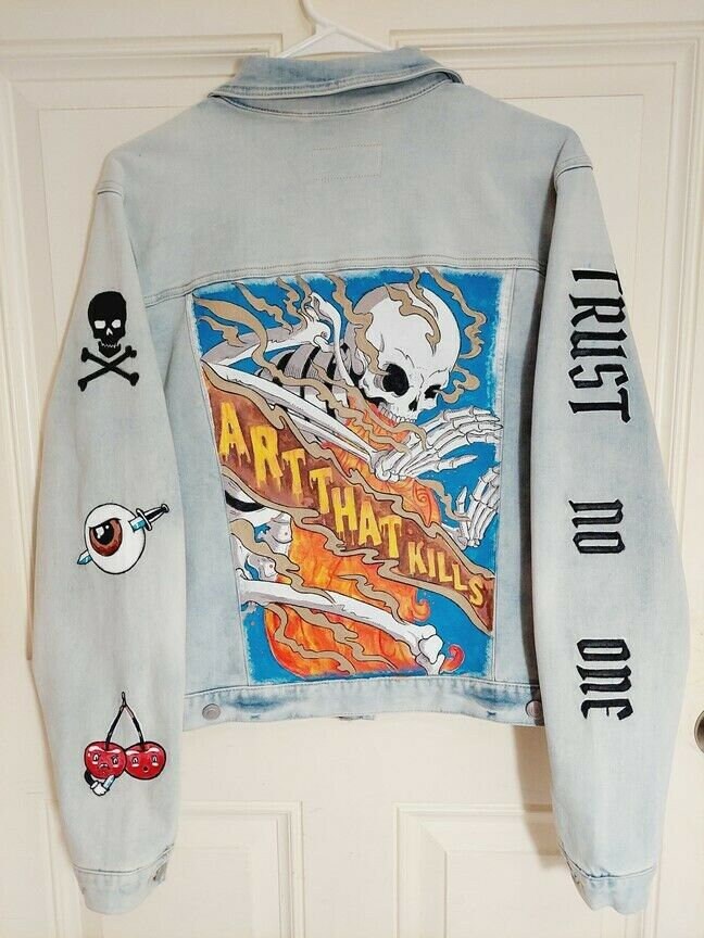 Custom Painted Denim Battle Jacket Art That Kills Trust No One Unisex ...