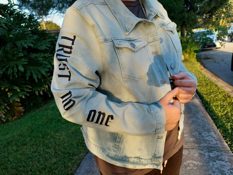 Custom Painted Denim Battle Jacket Art That Kills Trust No - Etsy