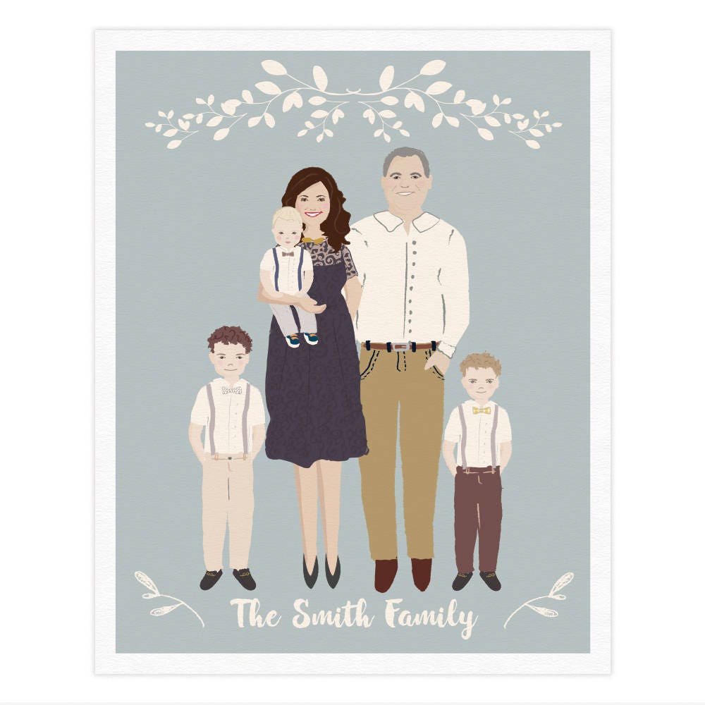 Family Portrait Customized Family Portrait Illustration | Etsy