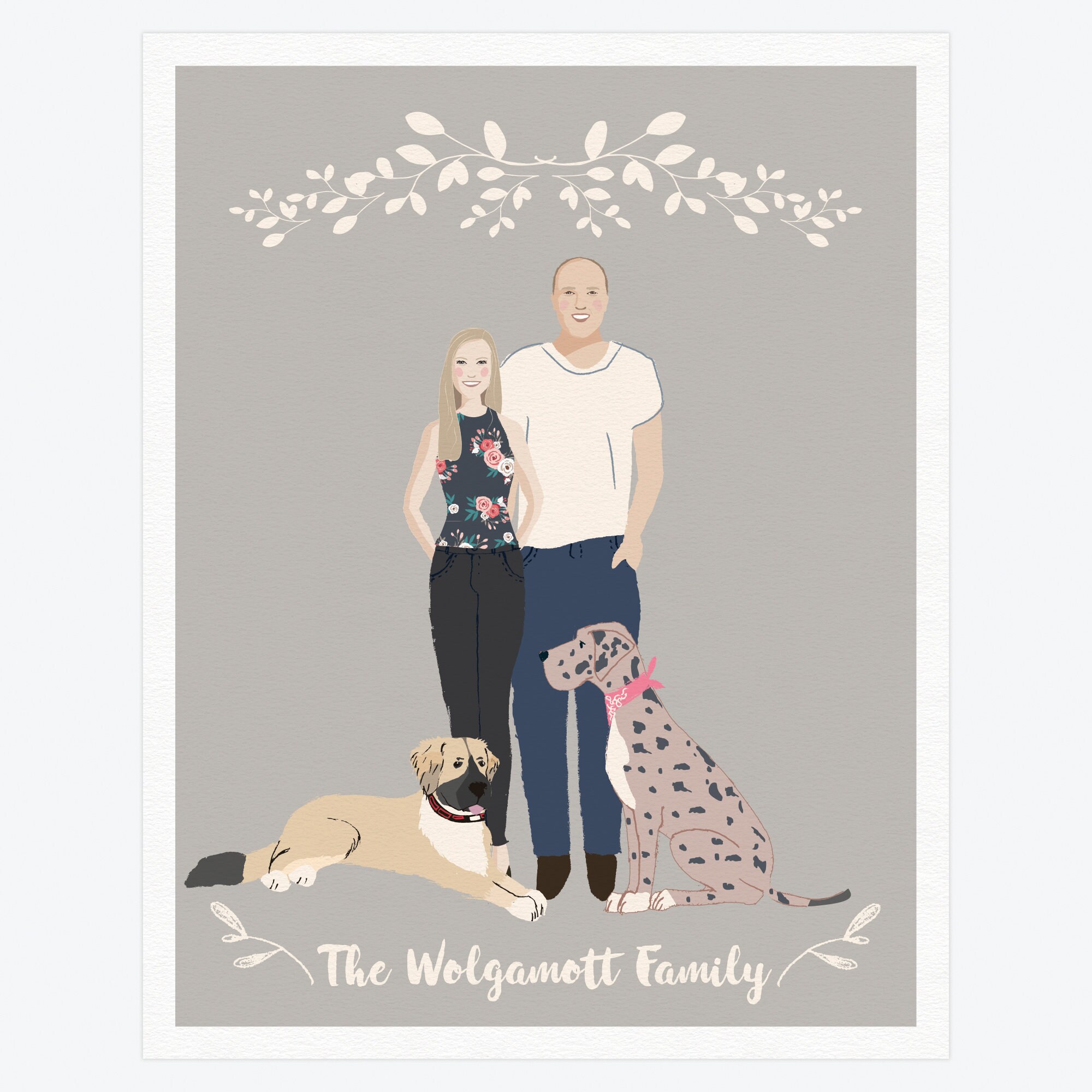 Family Portrait, Customized Family Portrait Illustration, Printable ...