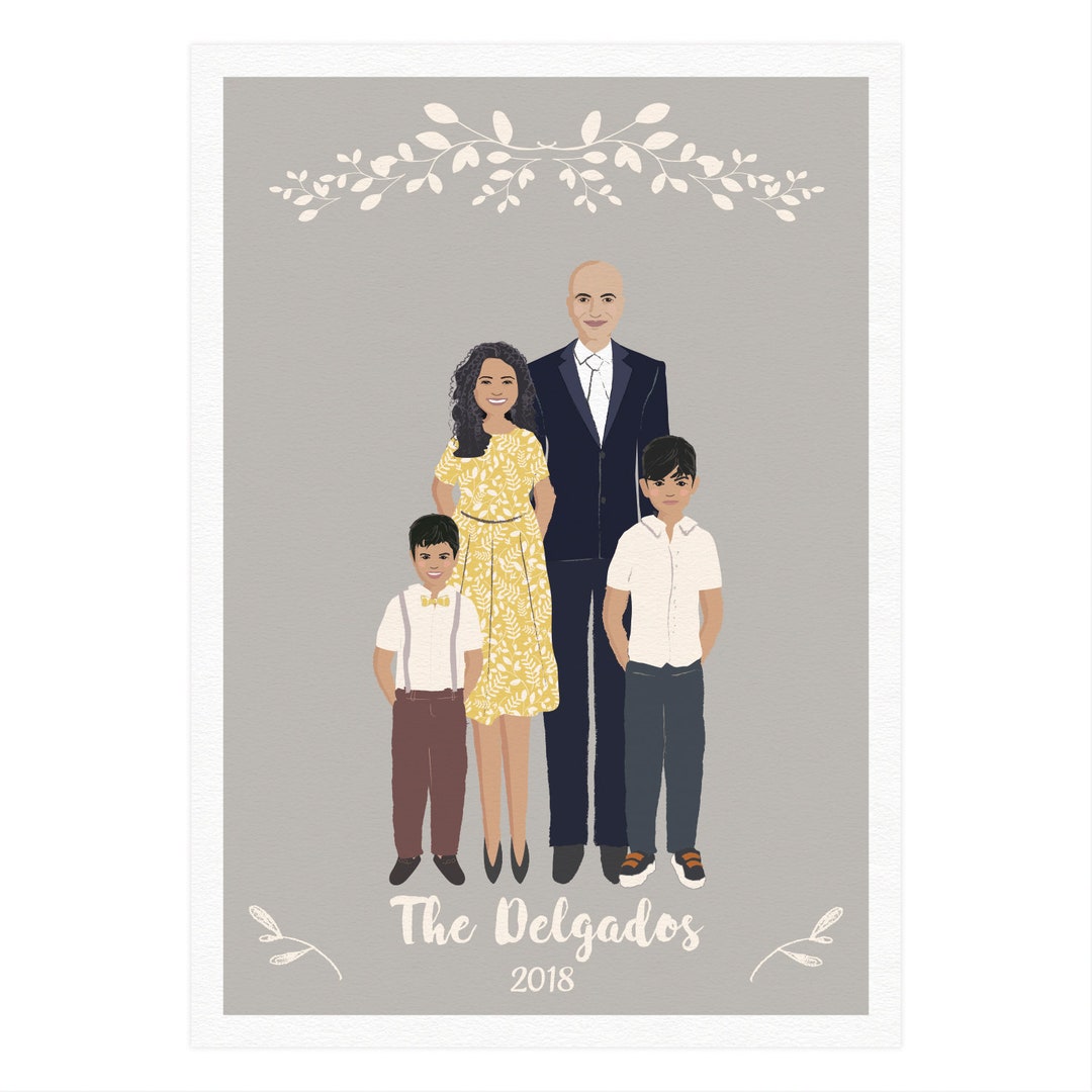 Family Portrait, Customized Family Portrait Illustration, Printable ...