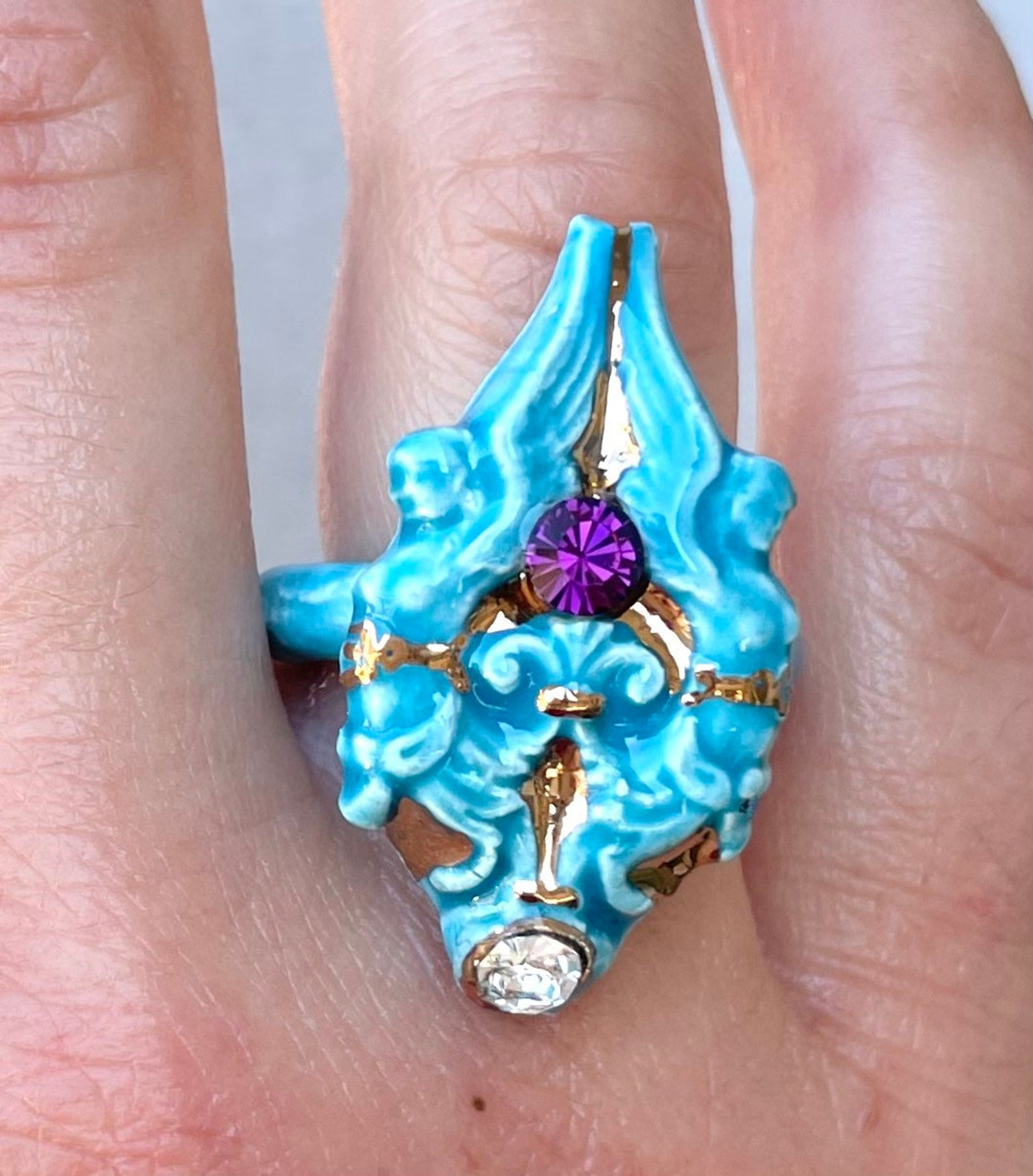Size 5 Sky Blue Seraphim Ceramic Ring With 22kt Gold Accents - Etsy
