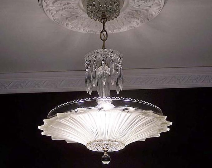 167a Antique/vtg 1940's Ceiling Light Lamp Fixture Glass - Etsy