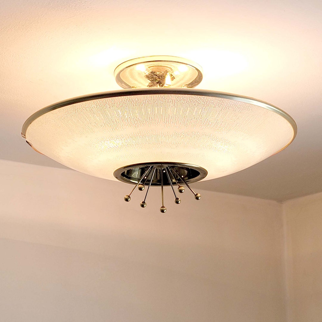 445c Vintage 15 Ceiling Light Lamp Glass Fixture Atomic Mid-century ...