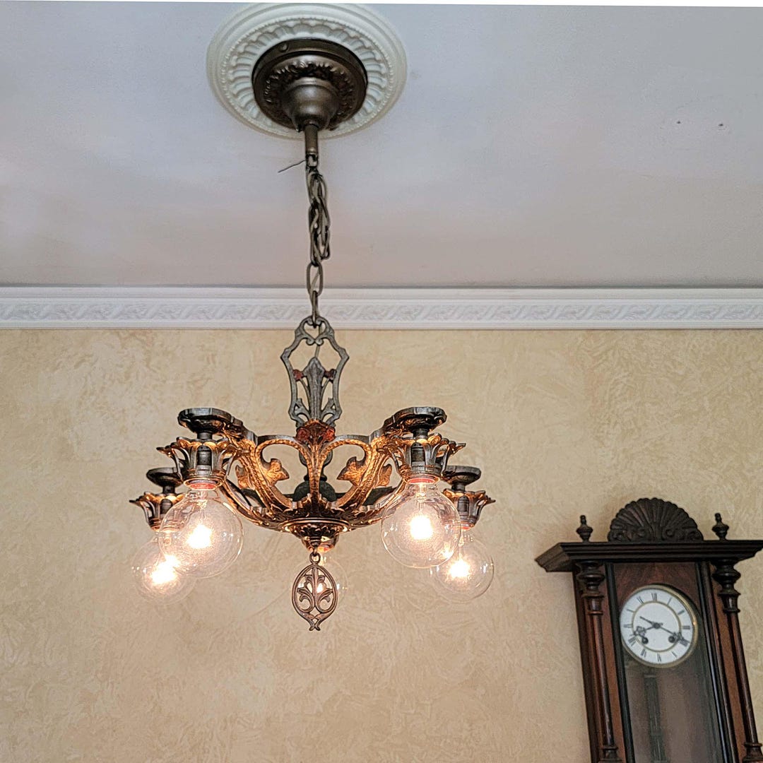 683c Antique 1910s 20's Ceiling Light Art Nouveau Poly Chrome ...