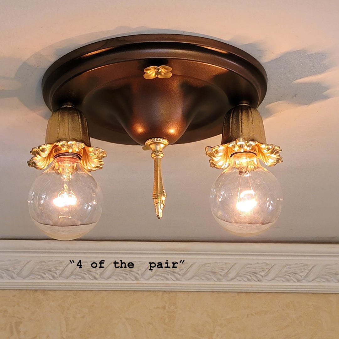 556c Antique 1910's 20's PAIR Victorian Ceiling Light Lamp Fixture Hall ...