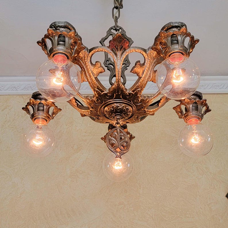 683c Antique 1910s 20's Ceiling Light Art Nouveau Poly Chrome ...