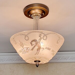 222c Vintage Ceiling Light Fixture Glass Shade Lamp Chandelier Western ...