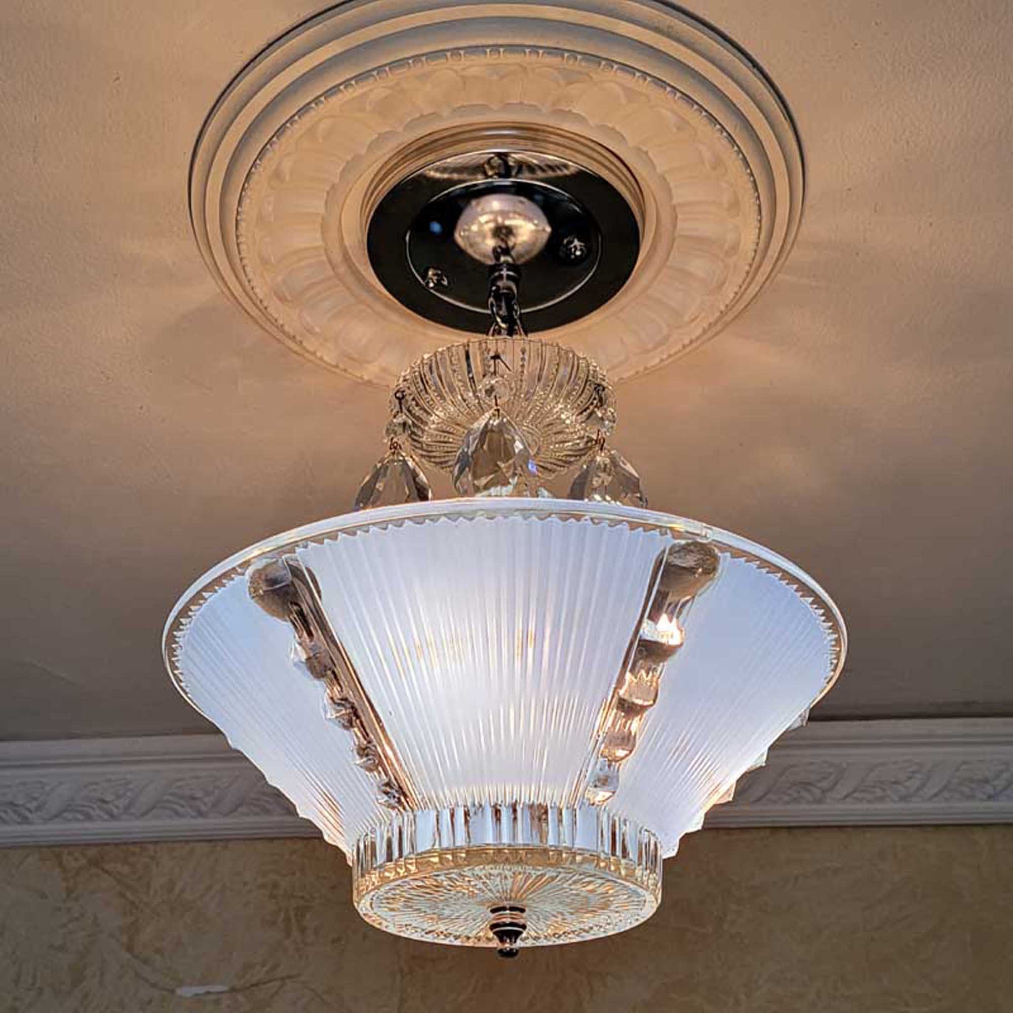 027c Vintage Antique Ceiling Light Fixture Chandelier Glass | Etsy