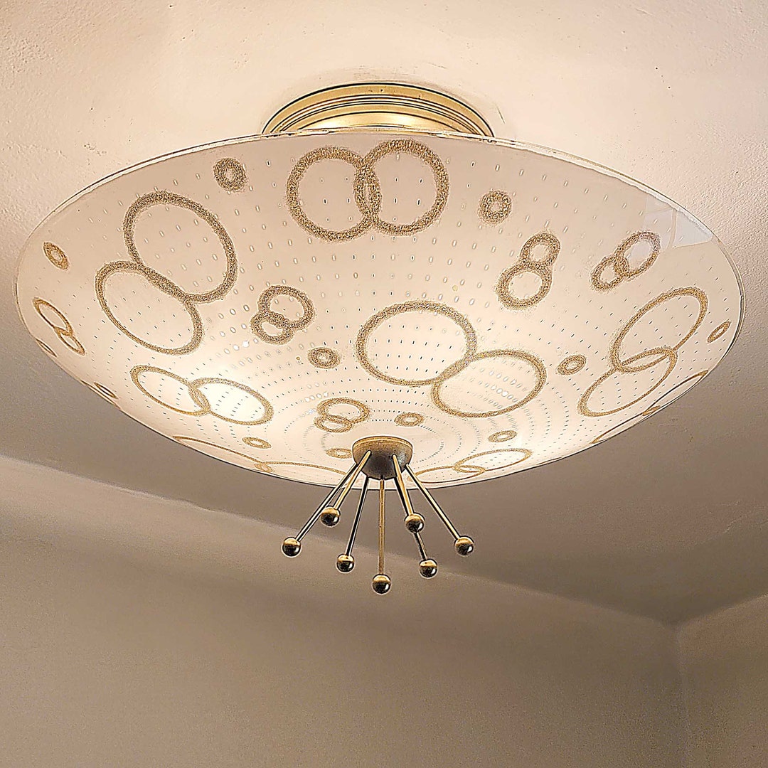 152cm Vintage 50's 60's Ceiling Light Fixture Mid-century Modern Glass ...