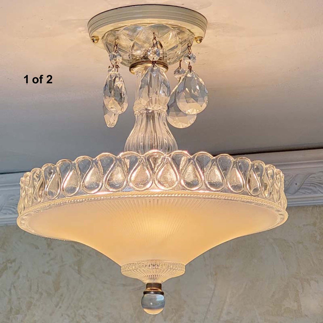 132bp Antique/vgt 1930's 40's Pair Glass Ceiling Light Lamp Fixture ...