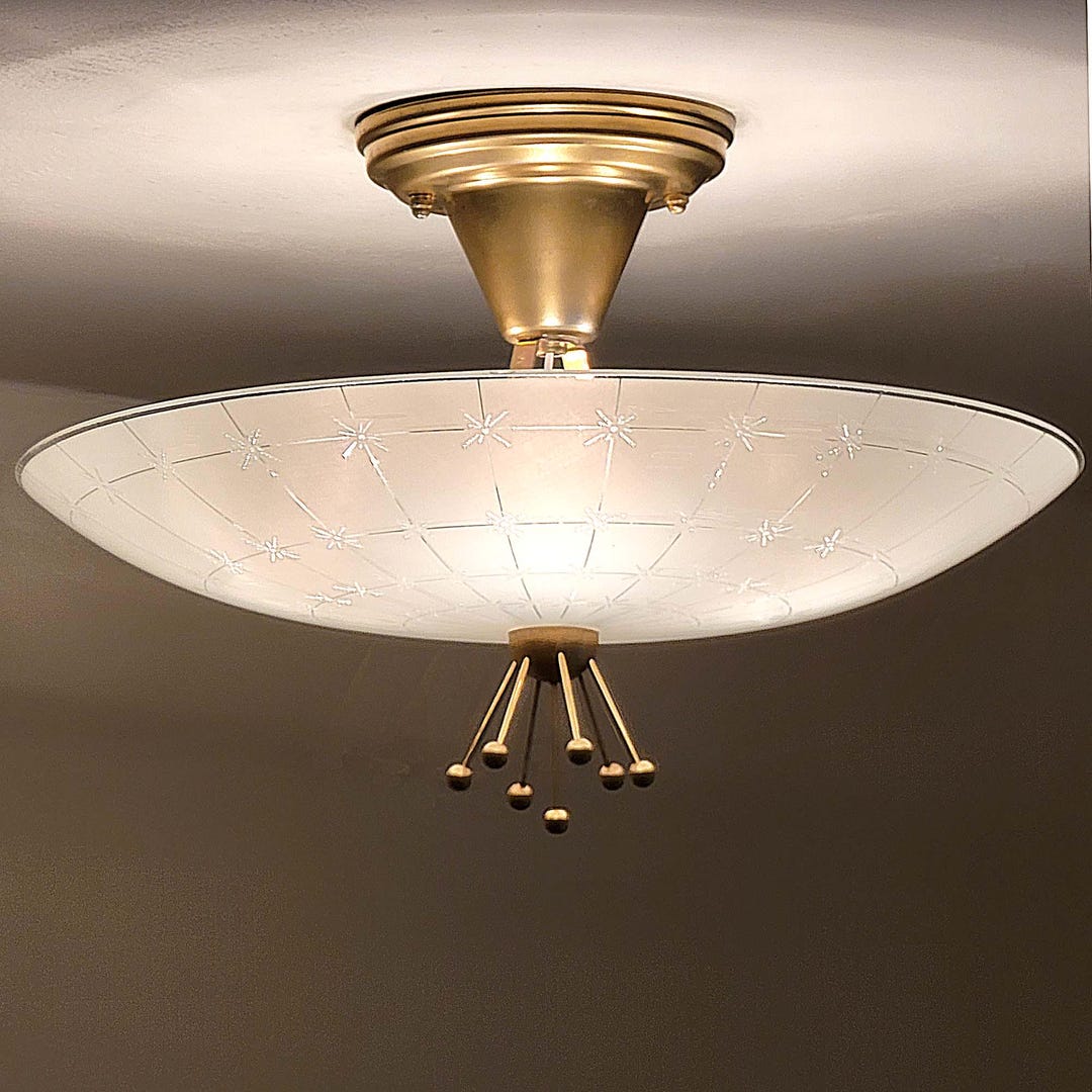 182c Vintage 50's 60's Lg 15" Ceiling Light Fixture Mid-century Modern ...