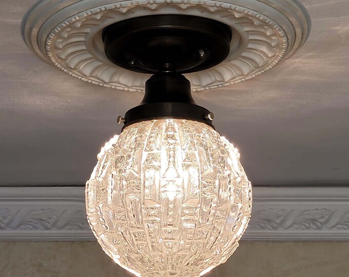 116c Antique/vintage 20s 40s Glass Hobnail Ceiling Light Fixture Globe ...