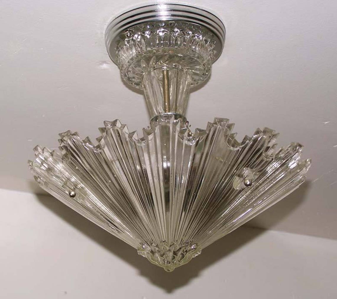 654 Antique/vtg 1940's Art Deco Ceiling Light Lamp Fixture - Etsy