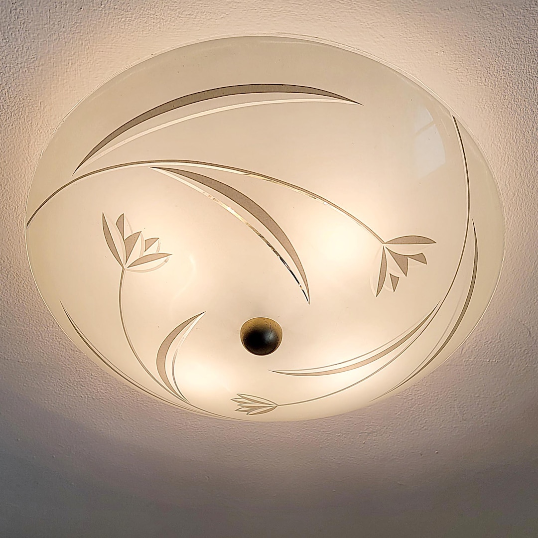 559c Vintage Large 50's 60's Mid-century Modern Mcm Ceiling Light Glass ...