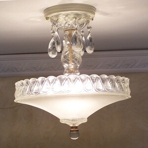 132b Antique/vtg 1930's 40's Ceiling Light Glass Shade Lamp Fixture ...