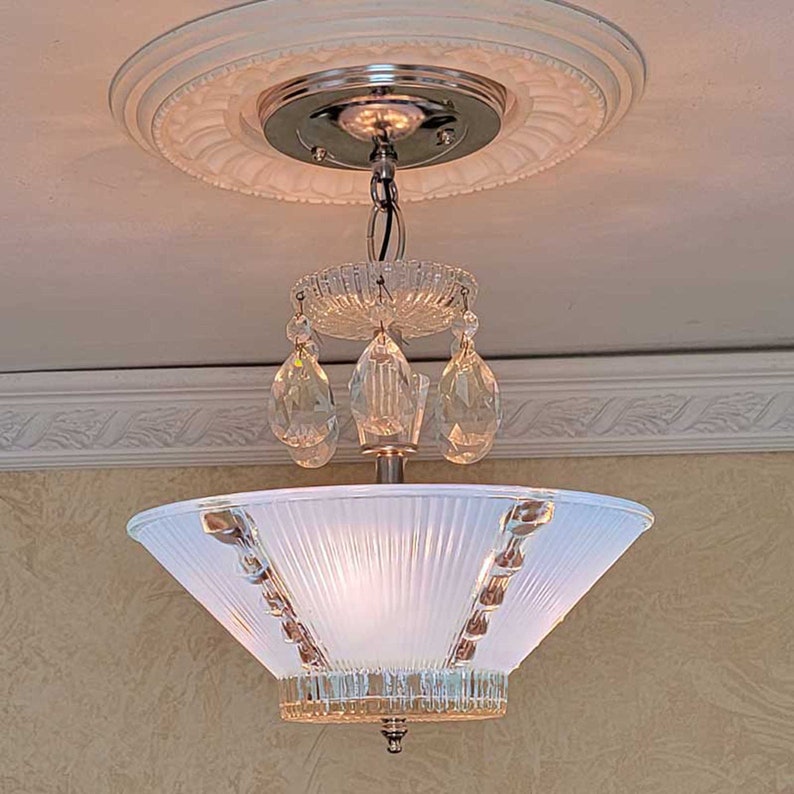 027c Vintage Antique Ceiling Light Fixture Chandelier Glass - Etsy