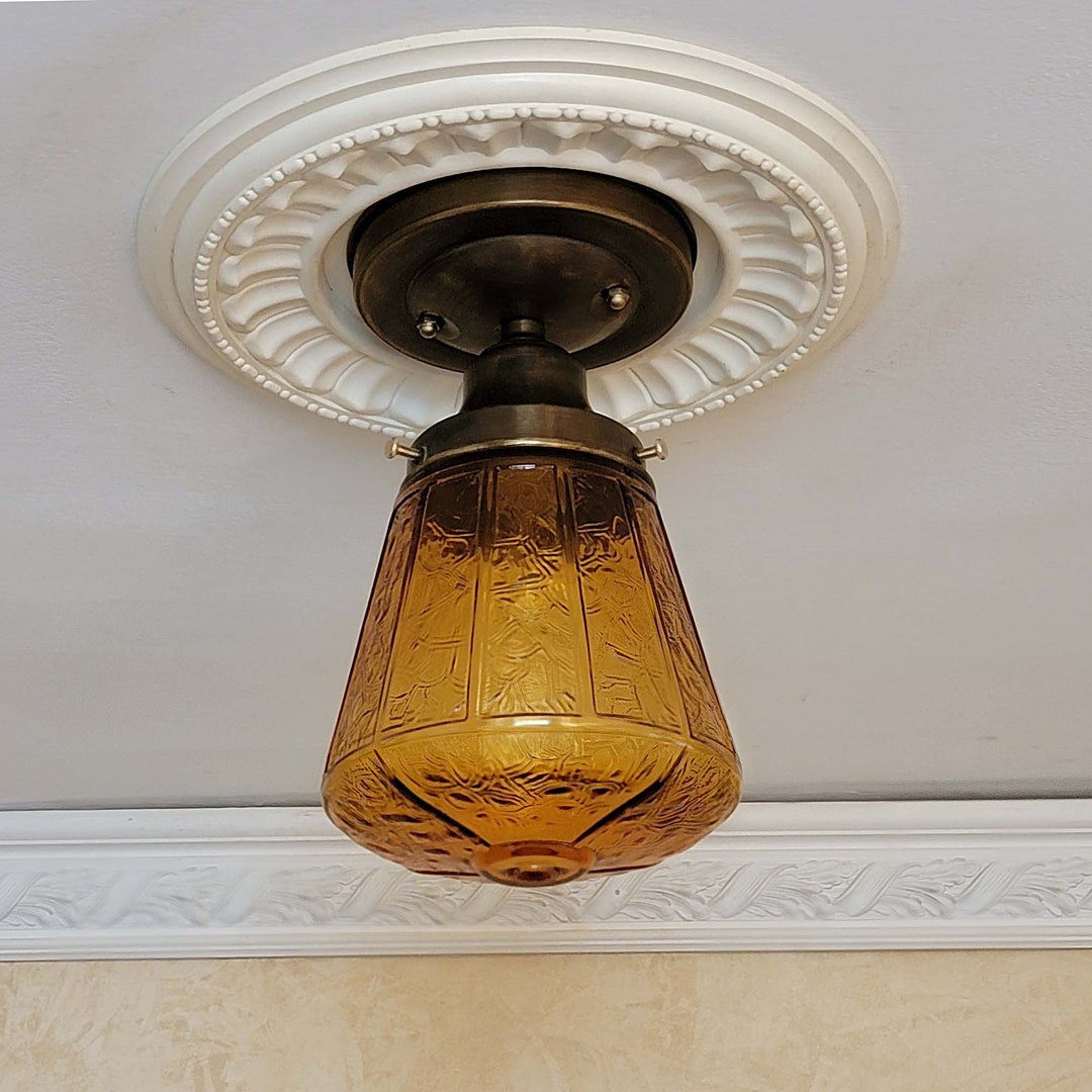 119c Antique Vintage 20s- 40s Glass Arts Crafts Mission Tudor Ceiling ...