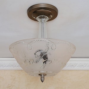 222c Vintage Ceiling Light Fixture Glass Shade Lamp Chandelier Western ...