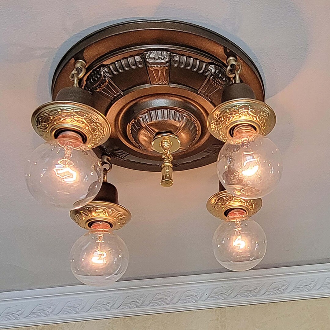 517c Antique 1910s 20s Victorian Ceiling Light Fixture Chandelier Foyer ...