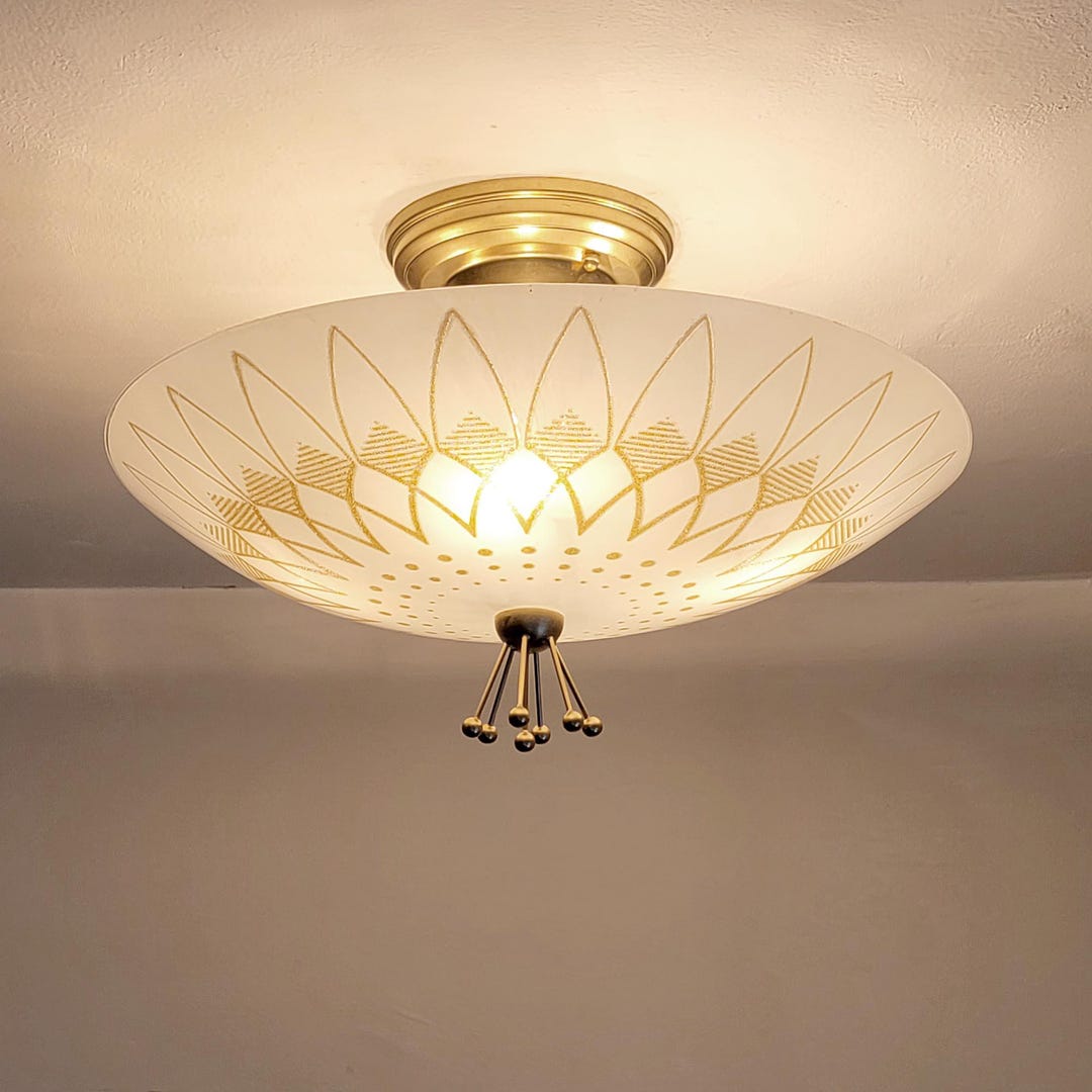 758c Vintage 60's 70's Lg 16" Ceiling Light Fixture Chandelier Mid ...