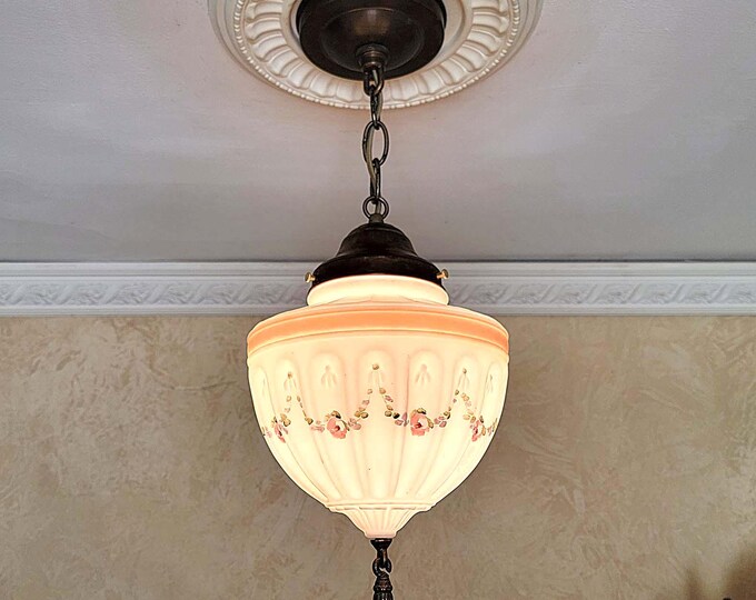 476c Antique 1910's 20's Victorian CEILING LIGHT Lamp Fixture Glass ...
