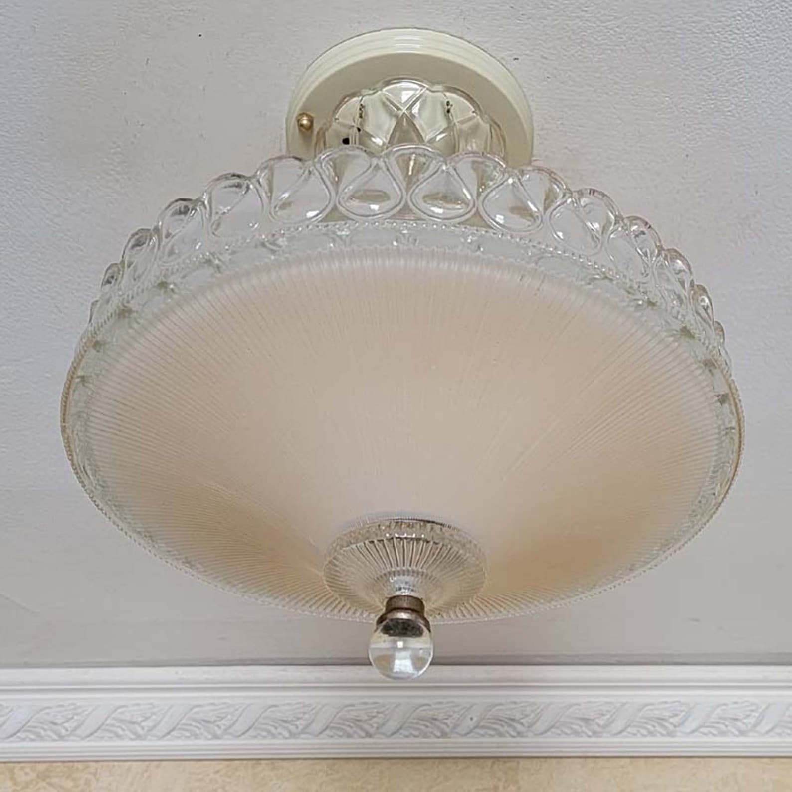 132bp Antique/vgt 1930's 40's Pair Glass Ceiling Light Lamp Fixture ...