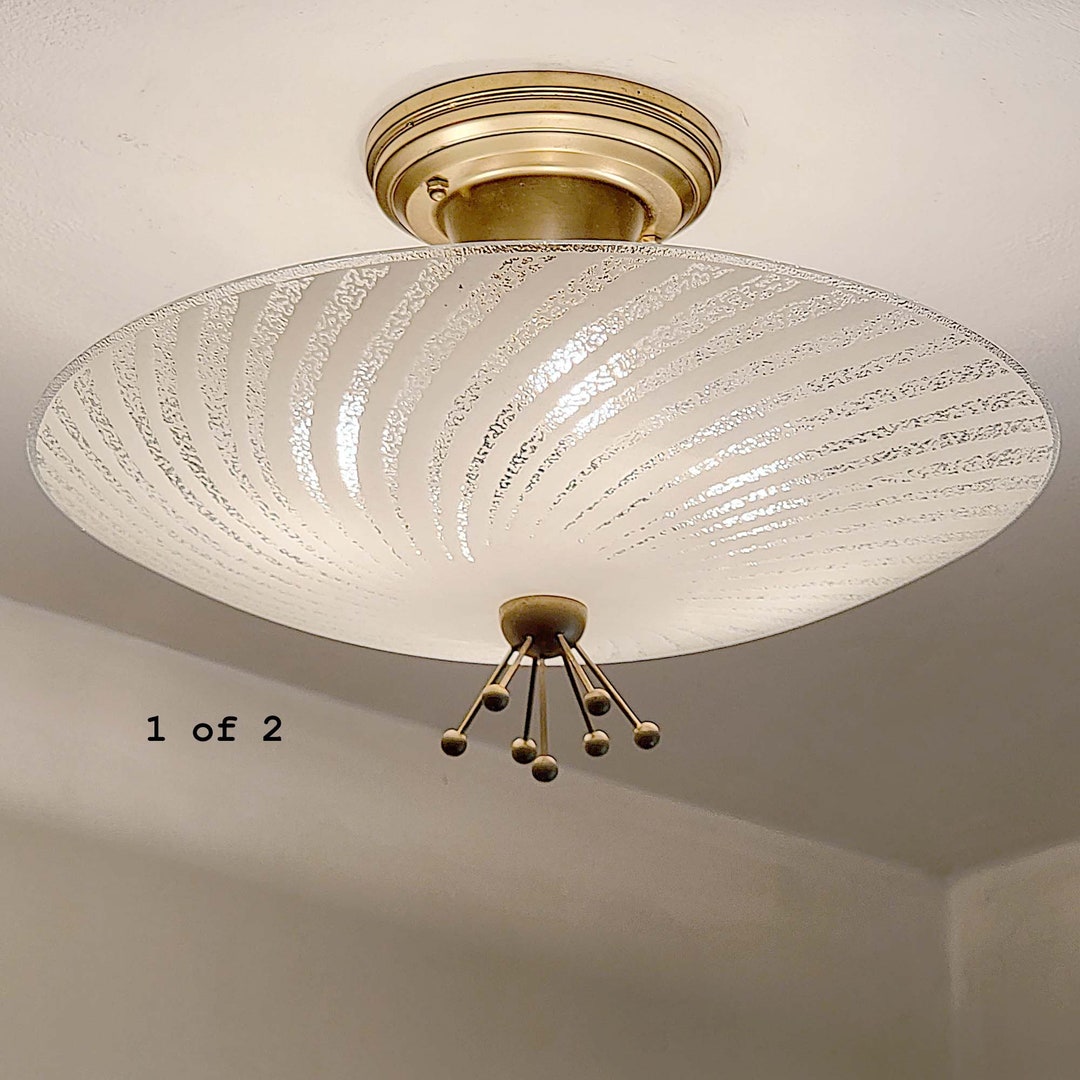 260c 50s 60s Vintage Ceiling Light Lamp Fixture Glass Shade Atomic Mid ...