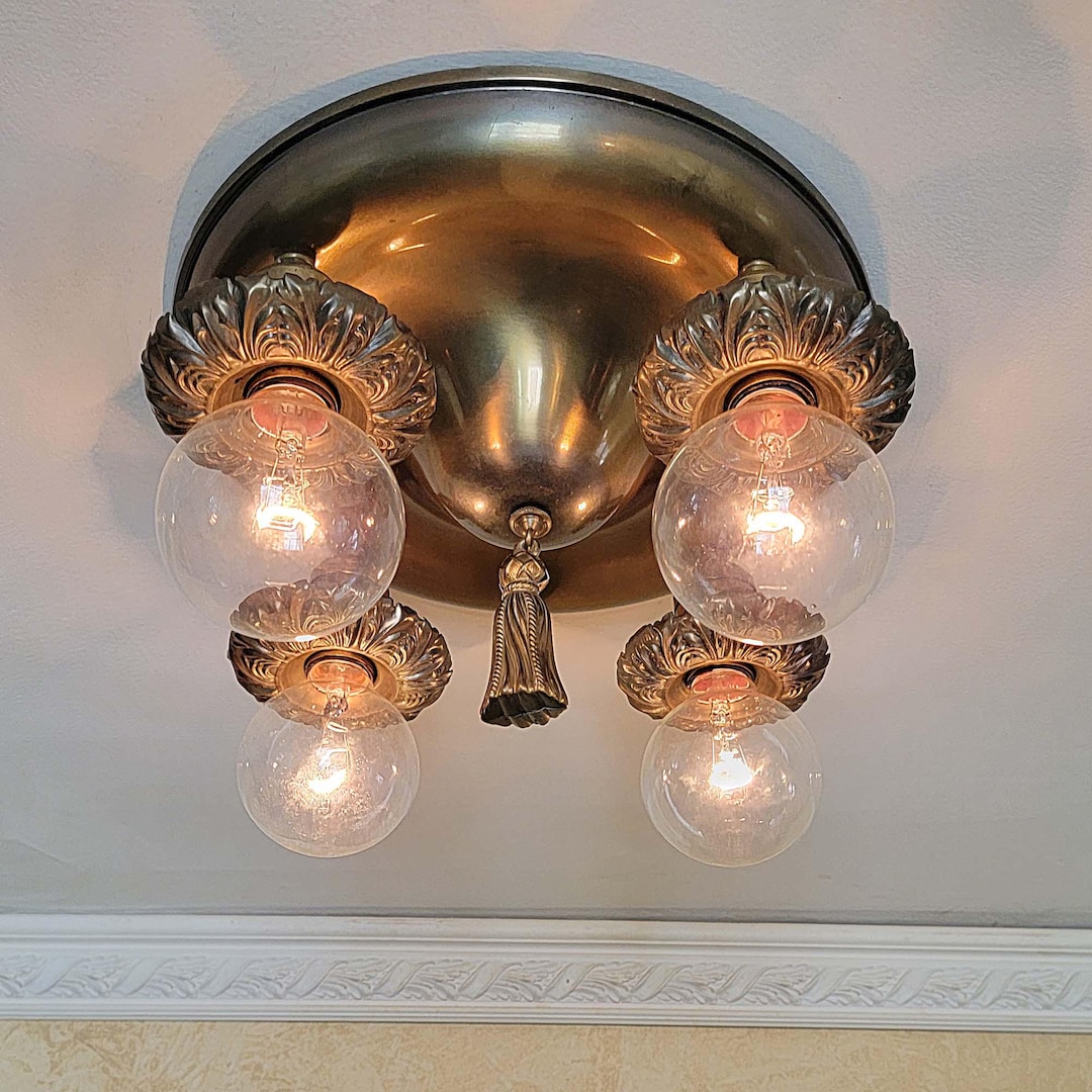 512c Antique 1910s 20s Victorian Ceiling Light Fixture Chandelier Foyer ...