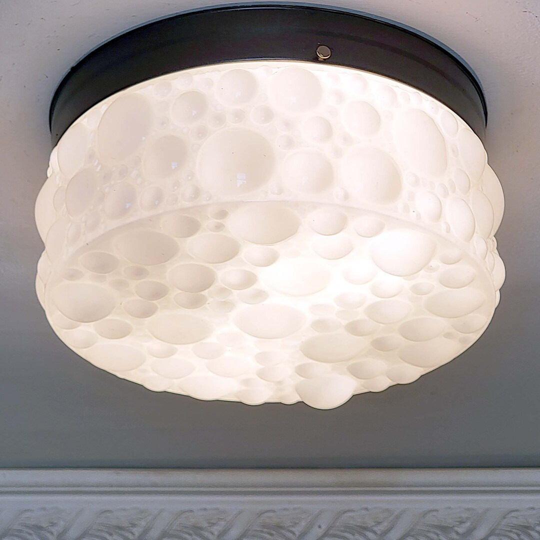 459c 70s 80s Vintage Ceiling Light Lamp Fixture Glass Shade Atomic Mid ...